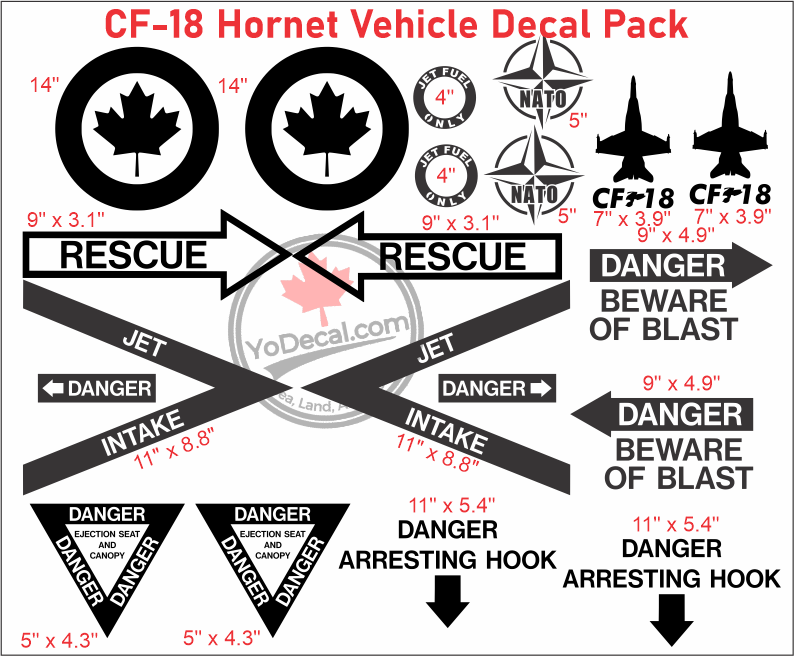 'CF-18 Hornet RCAF Vehicle Decal Pack' Premium Vinyl Decals Stickers ...