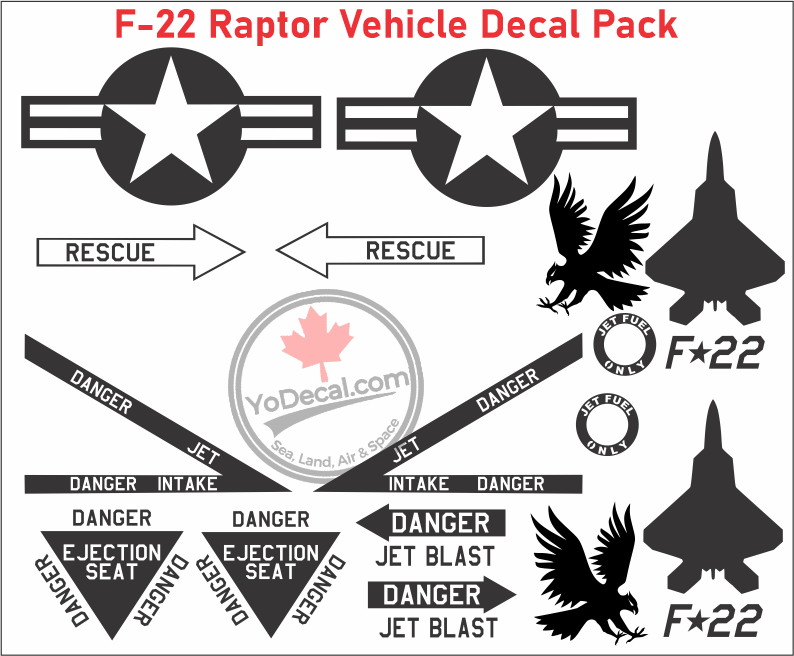 'F-22 Raptor USAF Vehicle Decal Pack' Premium Vinyl Decals – YoDecal.com
