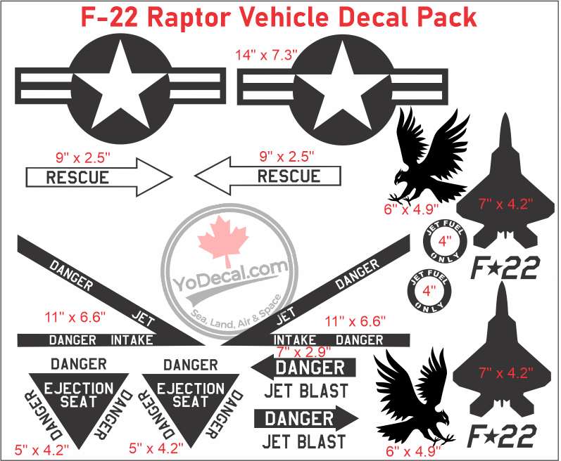 'F-22 Raptor USAF Vehicle Decal Pack' Premium Vinyl Decals – YoDecal.com