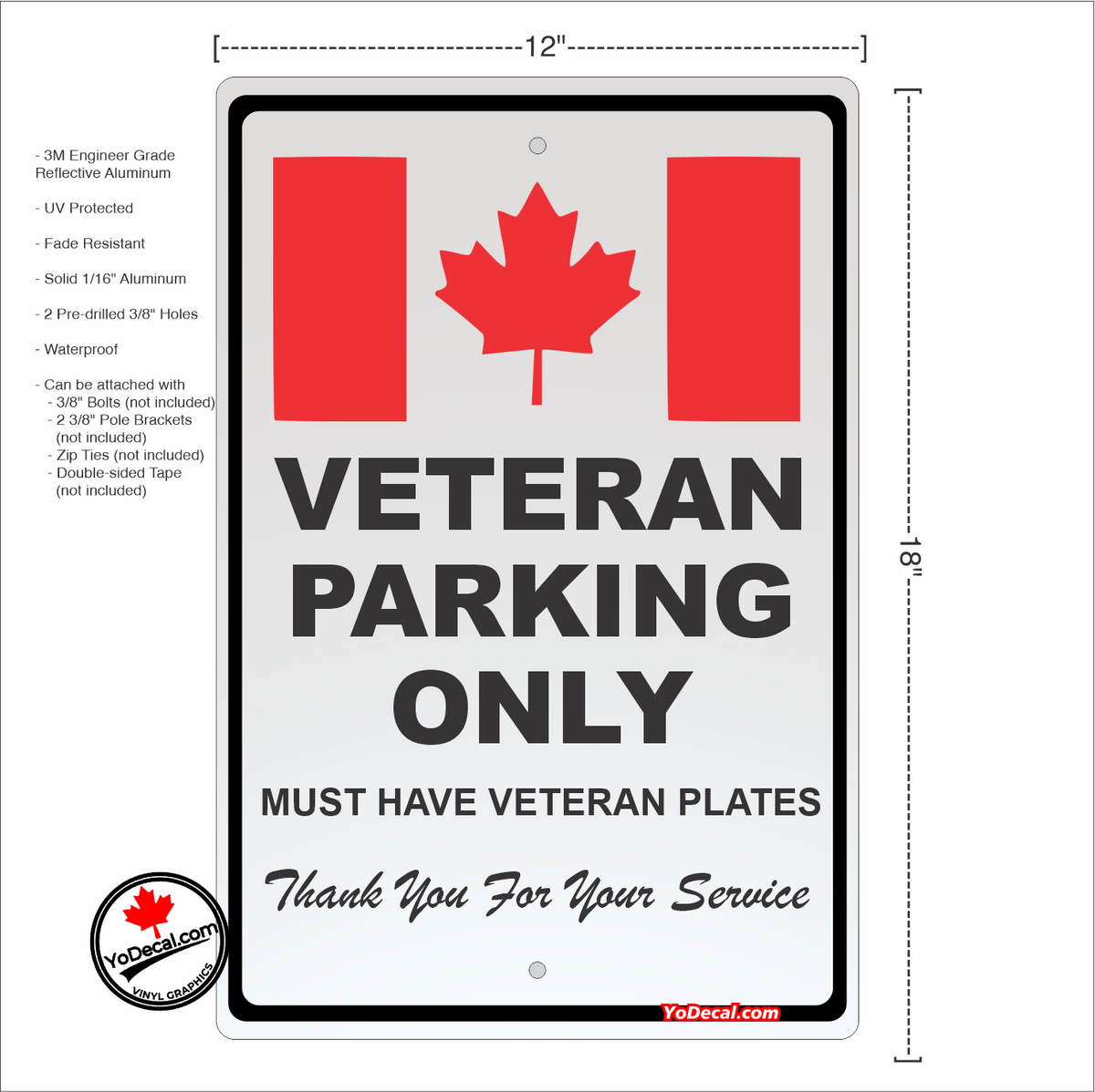 Veteran Parking Only 12"x18" Reflective Aluminum Sign – YoDecal.com