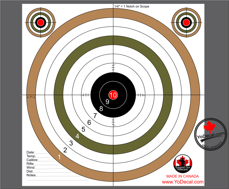 20" Paper Target Olive Drab & Brown 1" Rings – YoDecal.com